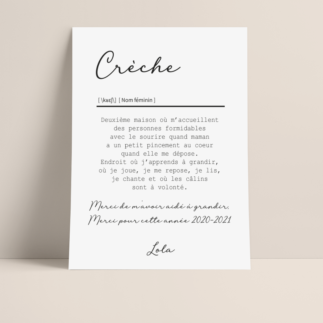 Affiche Définition Crèche - Le Cadeau Parfait pour Remercier le ...