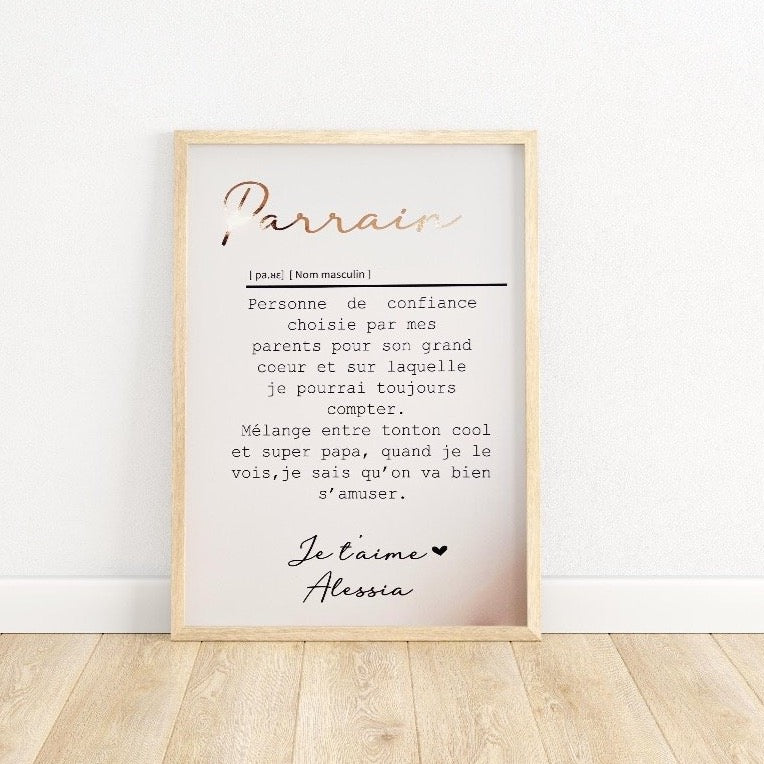 Affiche Définition Parrain : 3 couleurs, personnalisée à 100% - Jusqu'à ...